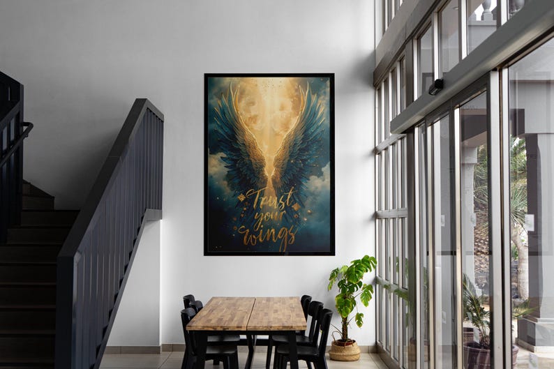 Trust Your Wings Royal Blue Angel Wing Poster With Gold Accents ...