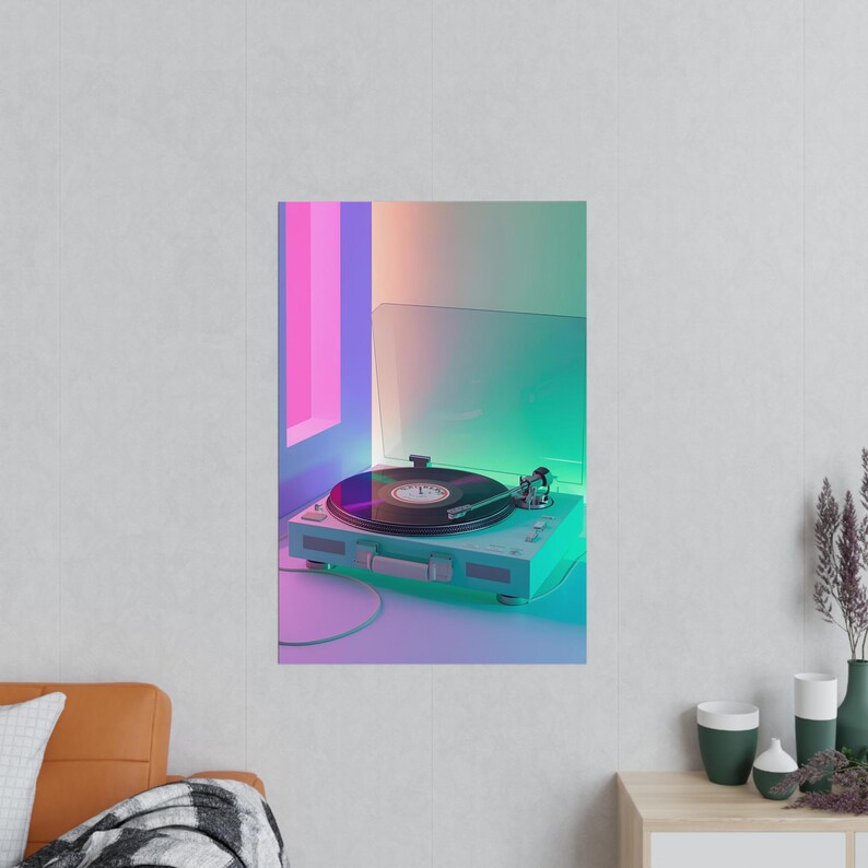 Retro Turntable Poster - Digital Download, Neon Record Player | Wall ...