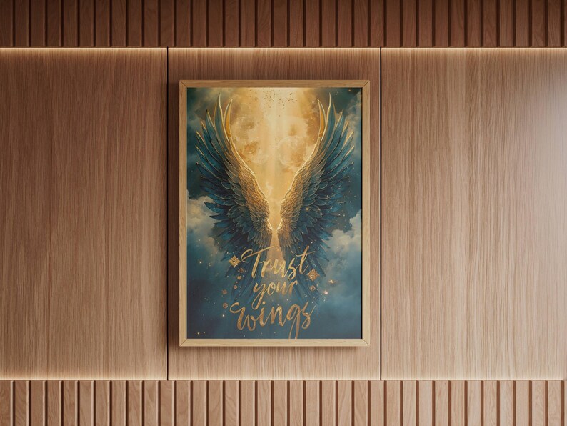 Trust Your Wings Royal Blue Angel Wing Poster With Gold Accents ...