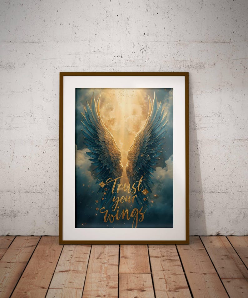 Trust Your Wings Royal Blue Angel Wing Poster With Gold Accents ...