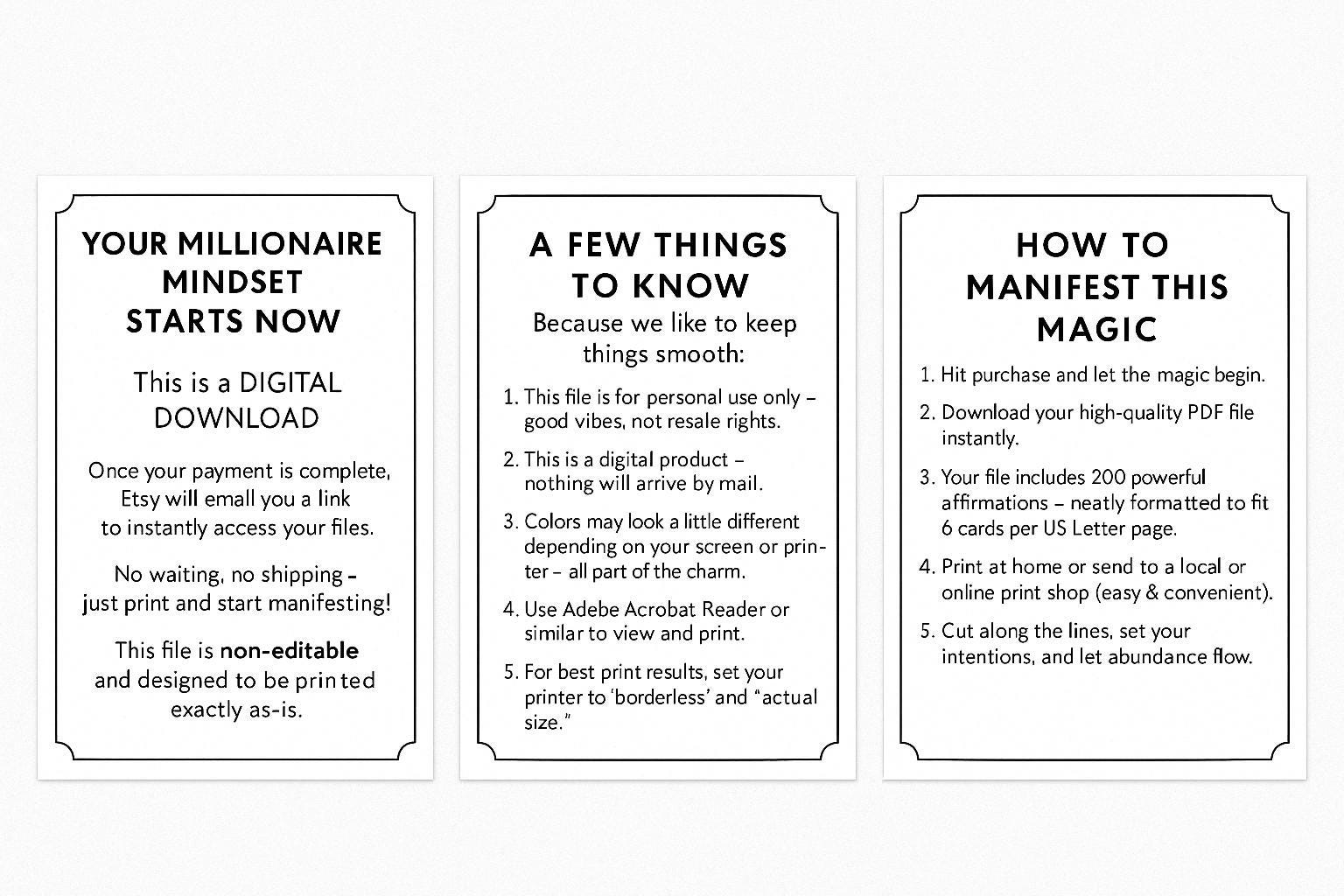 200 Money Affirmation Cars Printable| Wealth Mindset Digital Download ...