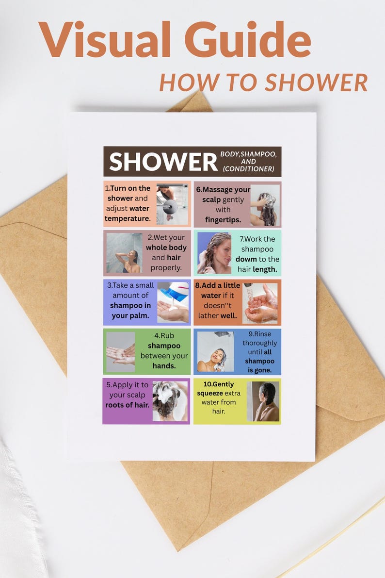 How to Take a Shower Visual Guide, Printable Real Life Pictures, Simple ...