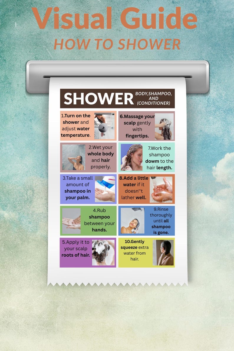 How to Take a Shower Visual Guide, Printable Real Life Pictures, Simple ...