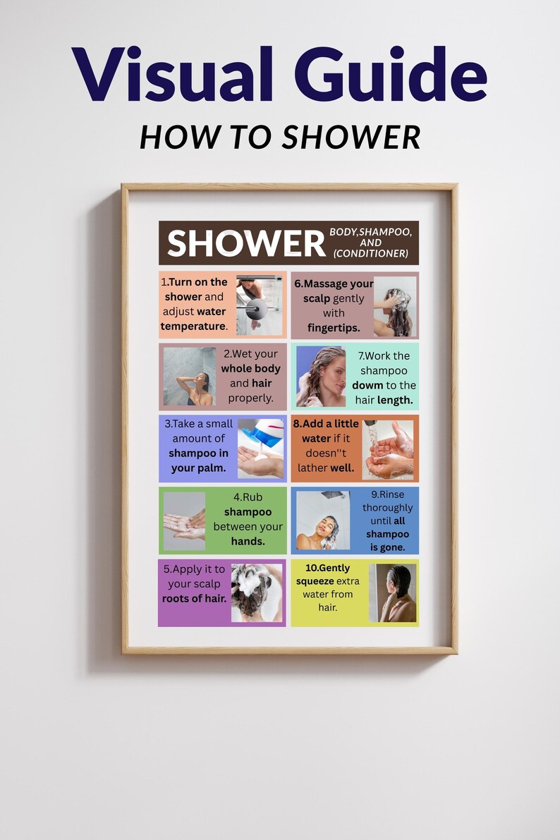 How to Take a Shower Visual Guide, Printable Real Life Pictures, Simple ...