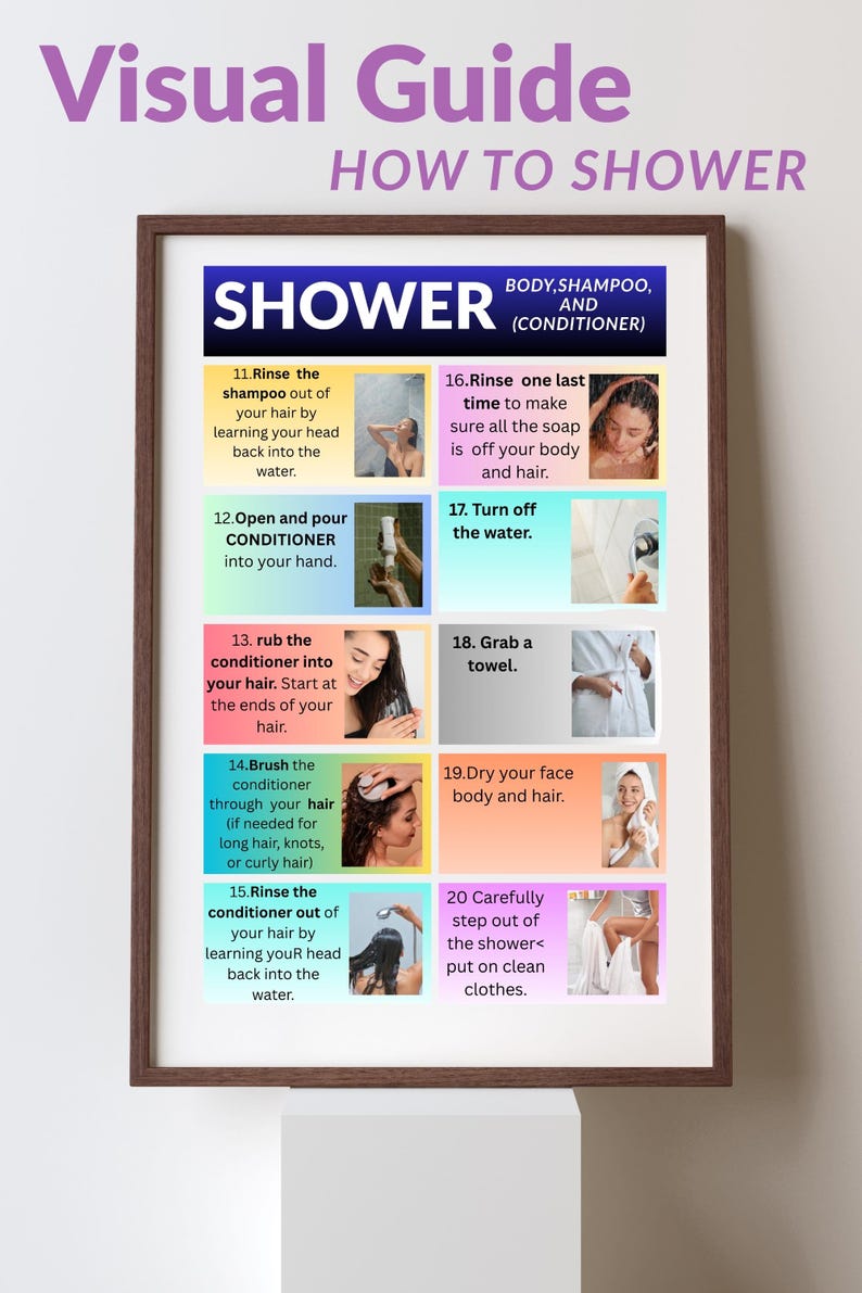 How to Take a Shower Visual Guide, Printable Real Life Pictures, Simple ...