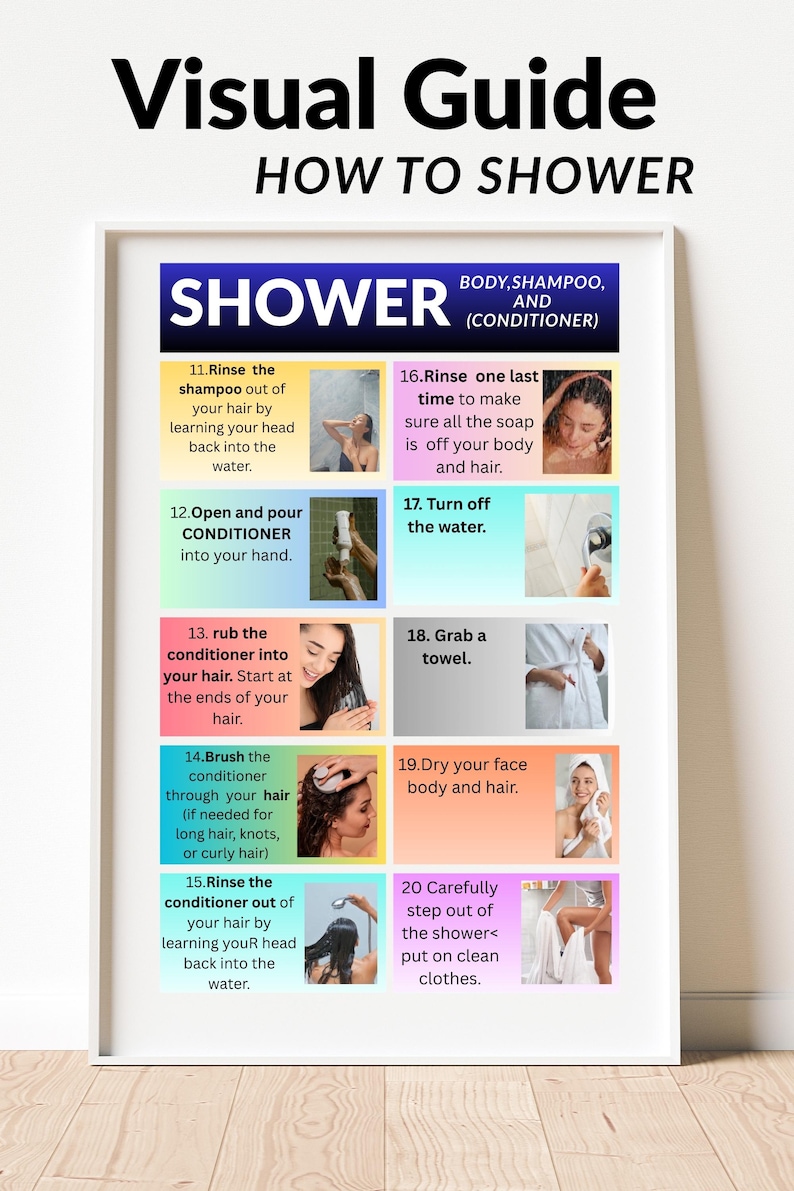 How to Take a Shower Visual Guide, Printable Real Life Pictures, Simple ...