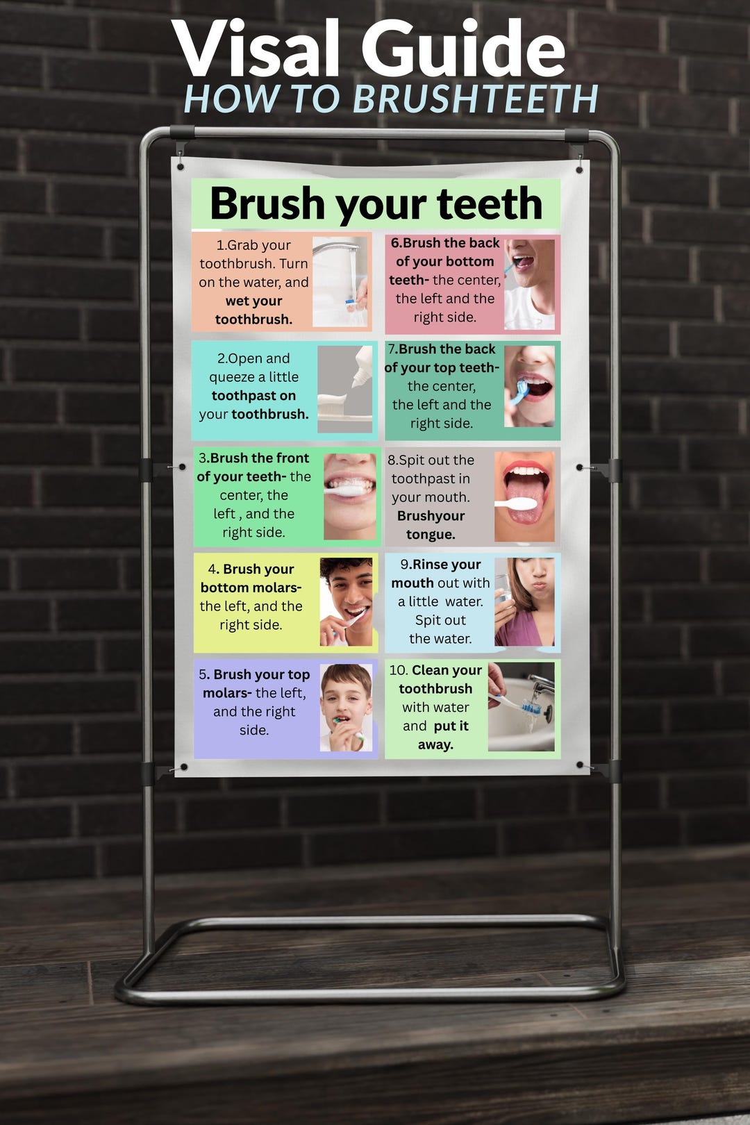 Printable How to Brush Your Teeth Visual Guide for Life Skills, Hygiene ...