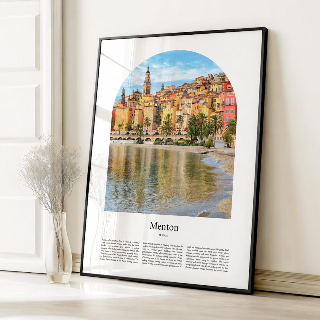 Menton Poster Print, Menton Travel Poster, Menton Custom Color Print ...