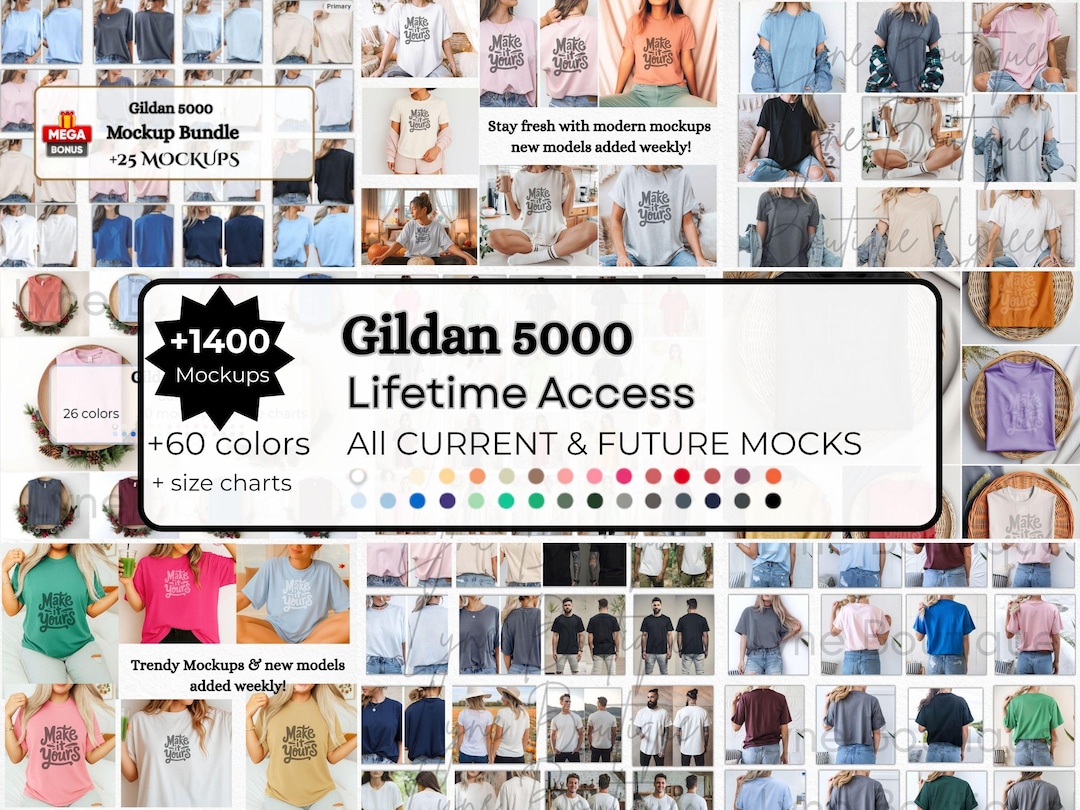 Gildan 5000 Mockup Bundle, Bundle Gildan 5000 Shirt, Gildan 5000 Shirt ...
