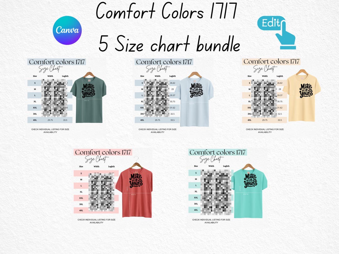 Editable Comfort Colors 1717 Size Chart Canva, Comfort Colors Size ...