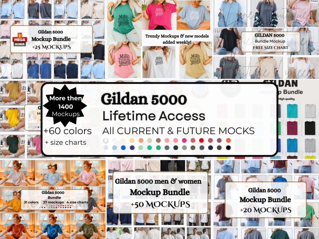 Gildan 5000 Mockup Bundle, G500 New Shop Essentials Collection, Popular ...