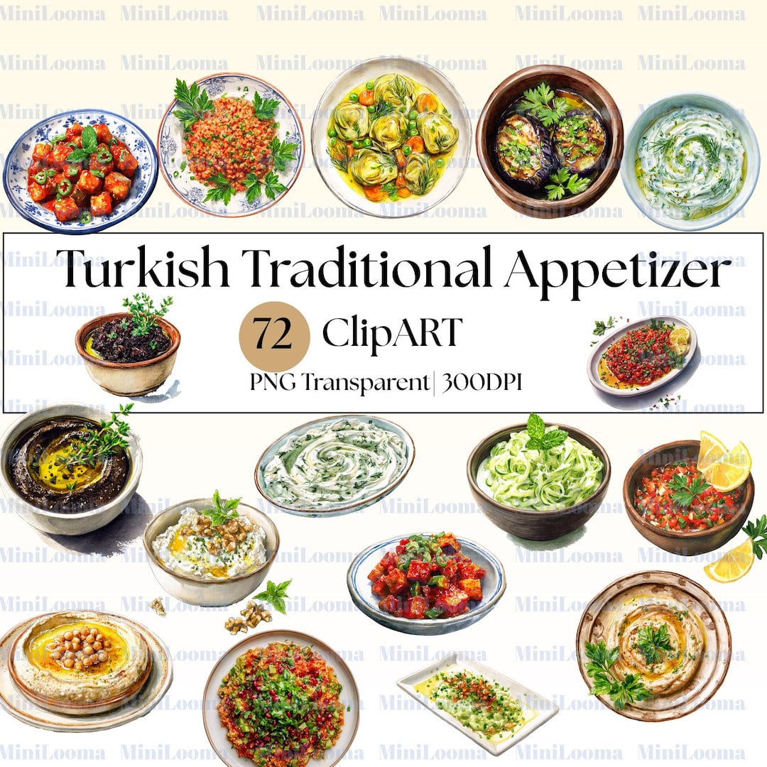 72 Watercolor Traditional Appetizer Illustrations (PNG Transparent) - Etsy
