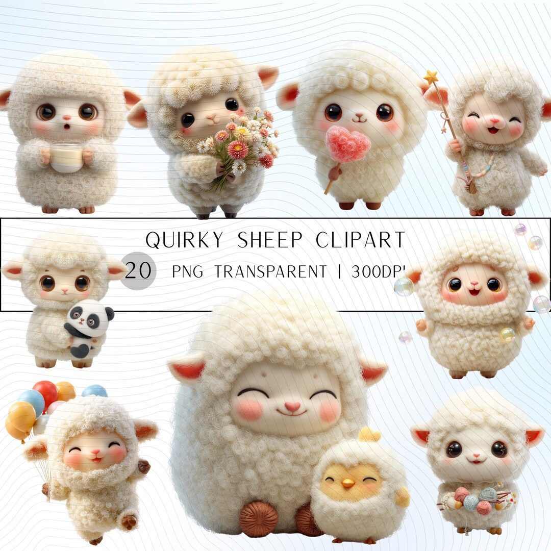 20 Quirky Sheep Clipart Set | Funny Characters PNG Transparent ...