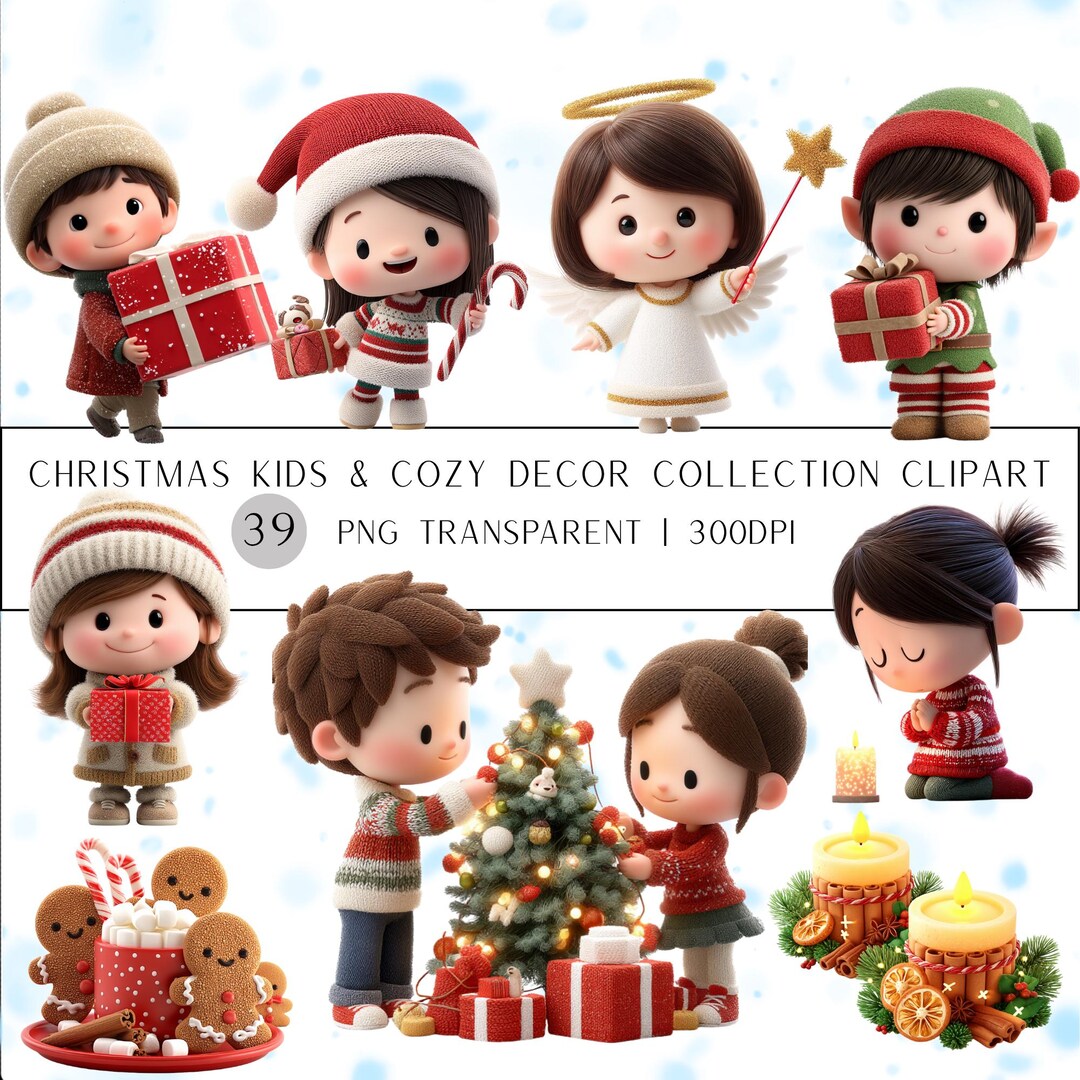 Christmas Kids Watercolor Clipart | Cozy Holiday Transparent PNG ...