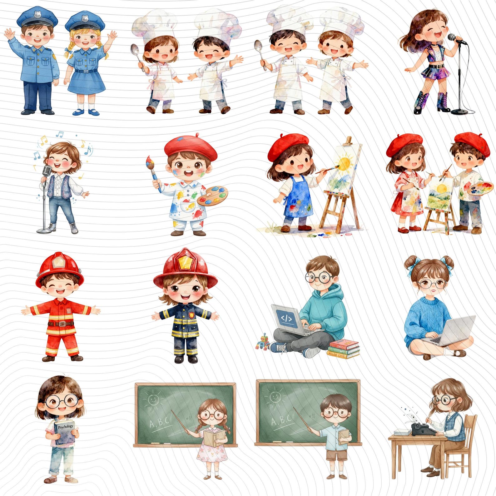 39 Kids Professions Clipart Bundle: Watercolor Career Illustrations ...