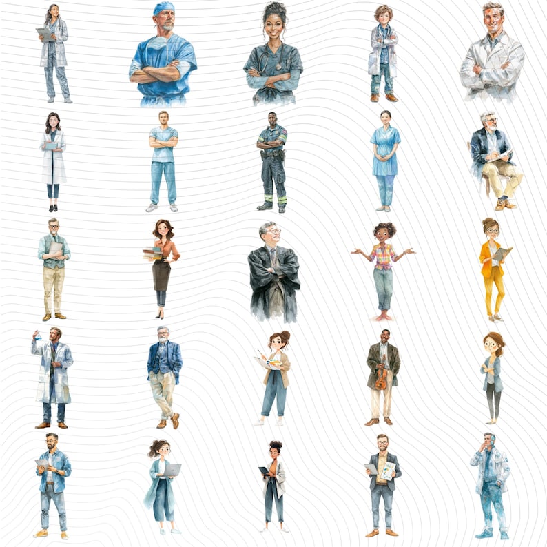 100 Professions Watercolor Clipart Bundle | Inclusive Career People PNG ...