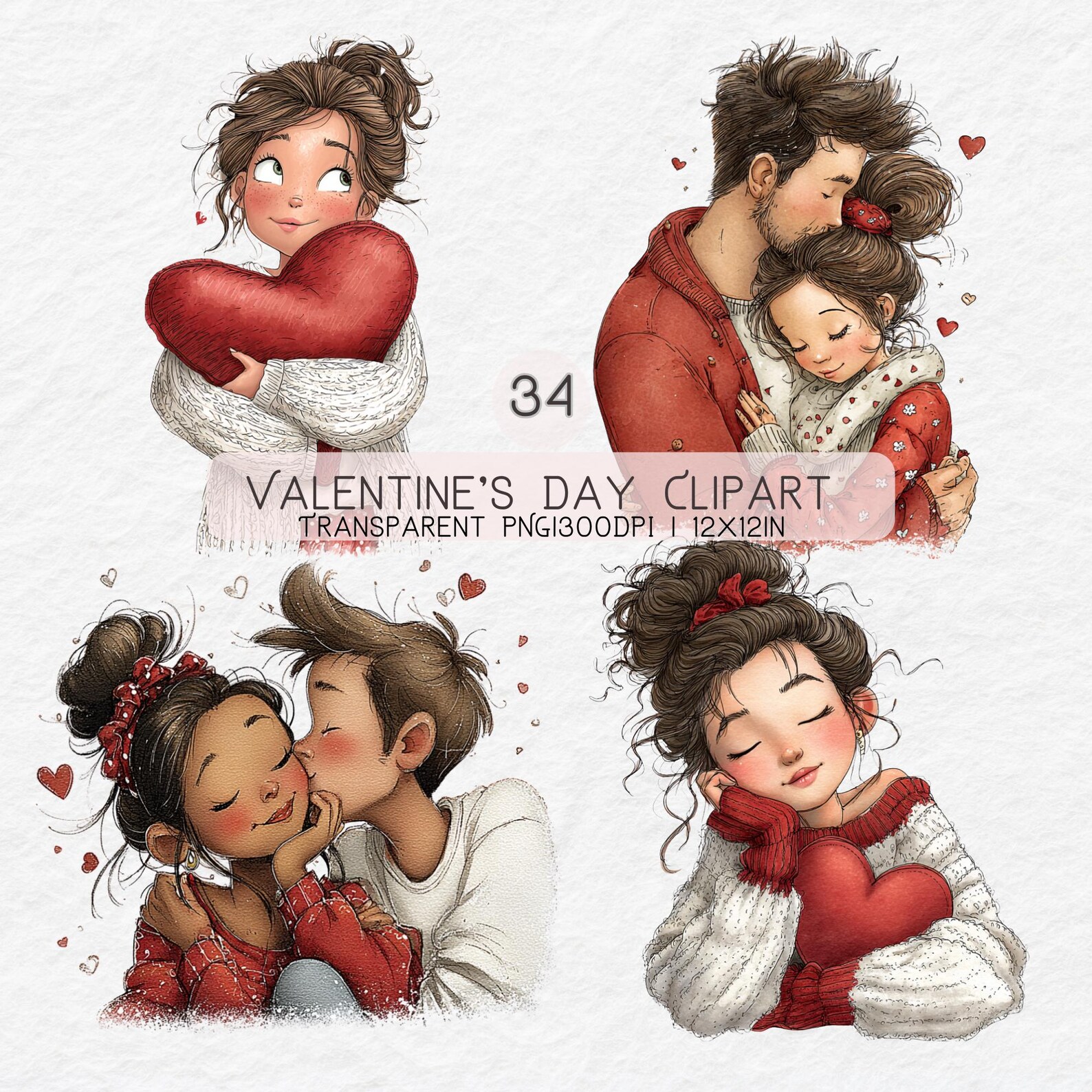 34 Valentine’s Day Clipart Set, Soft Pastel Love Elements, Accessories ...