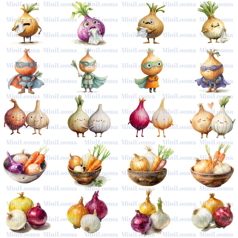 113 Watercolor Onion Clipart Bundle: Red, Yellow, Sliced Onions ...