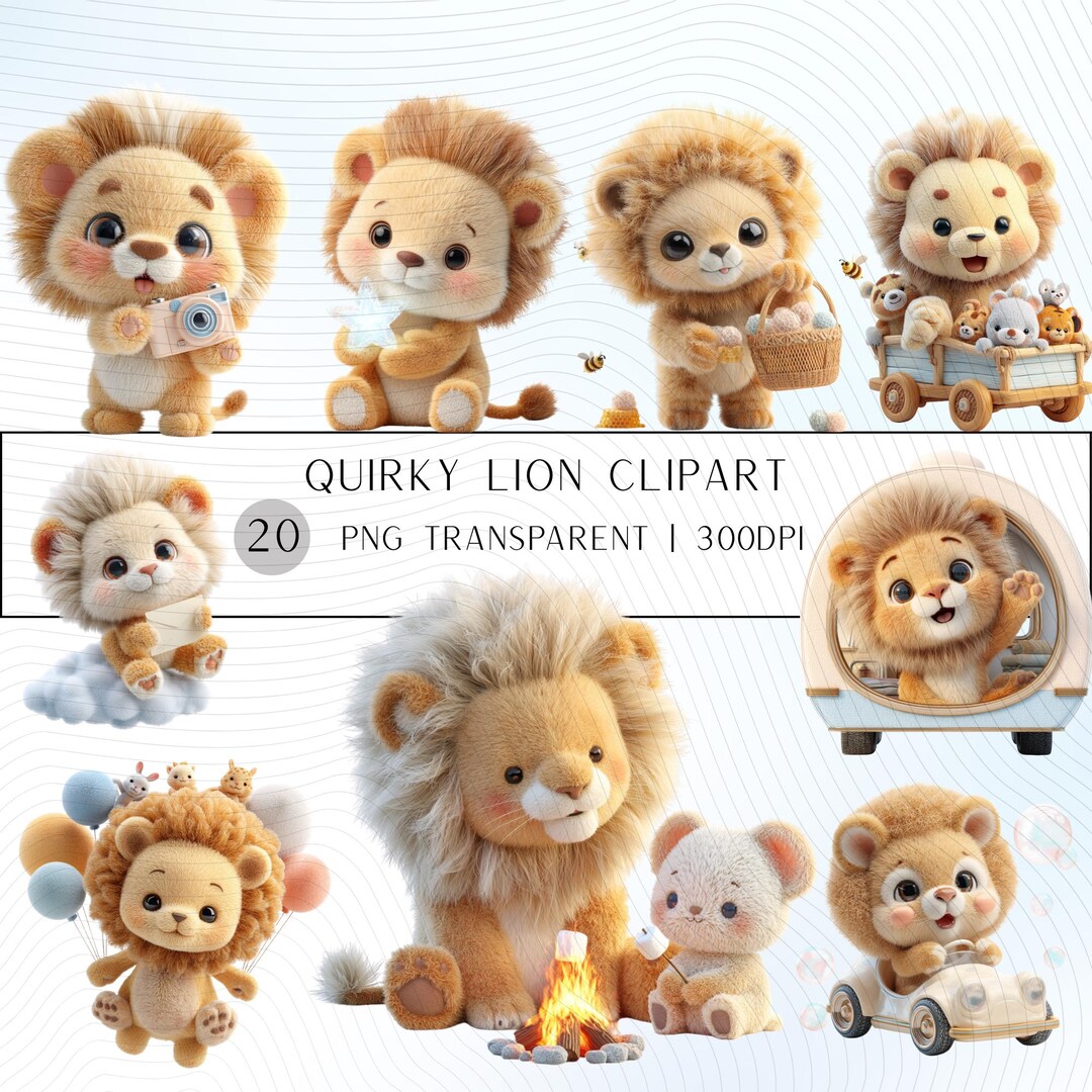 20 Quirky Lion Clipart Set | Funny Characters PNG Transparent ...