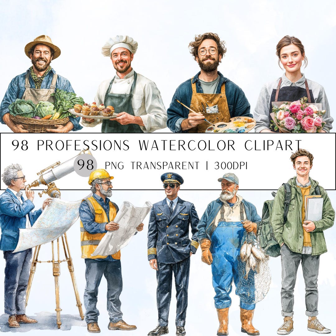 98 Professions Watercolor Clipart Mega Bundle | Realistic People ...