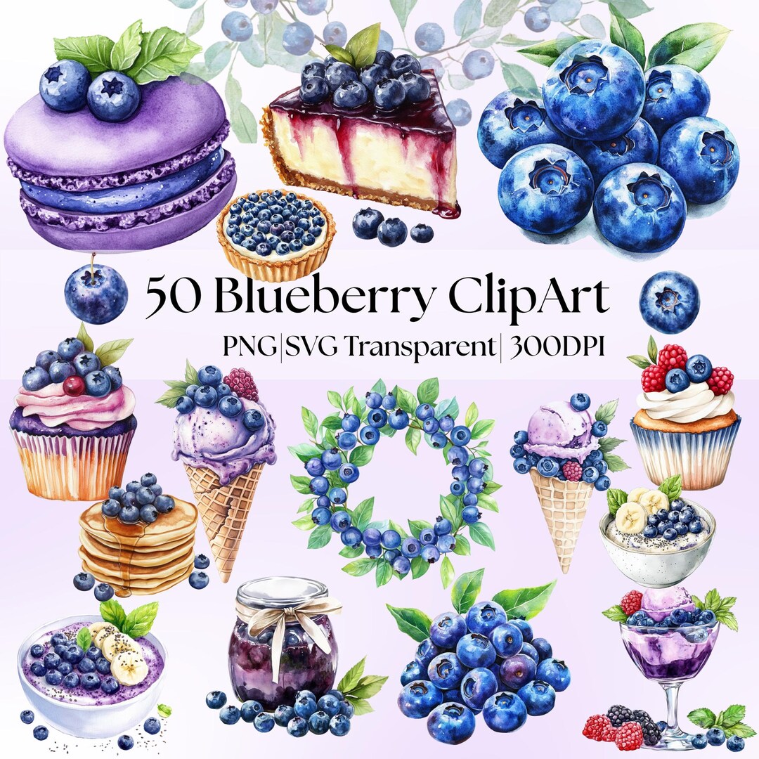 50 Blueberry Clipart Dessert & Fruit| Kitchen Wall Art|summer Food ...