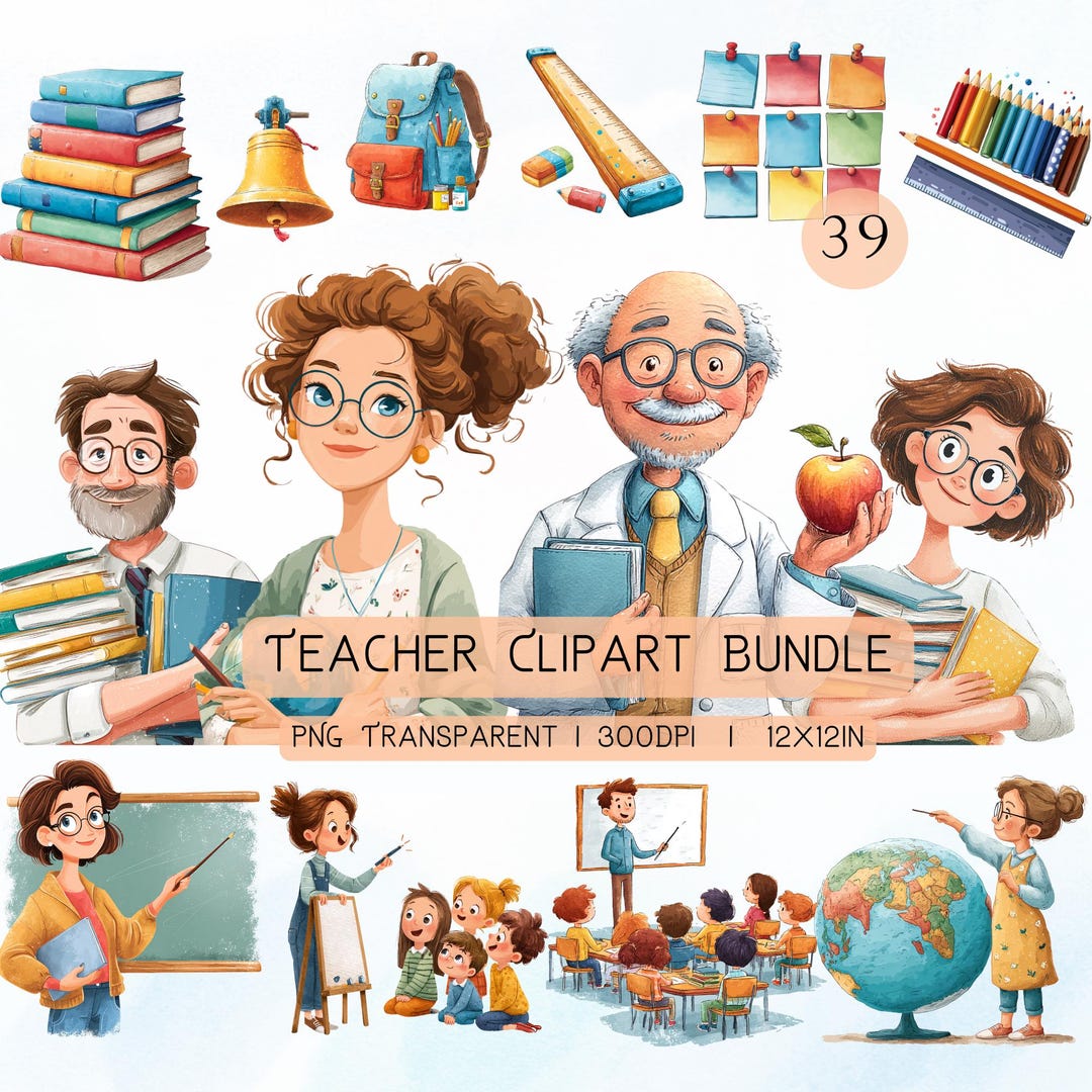 39 Teacher Clipart Bundle, Classroom Illustration, School Supplies ...