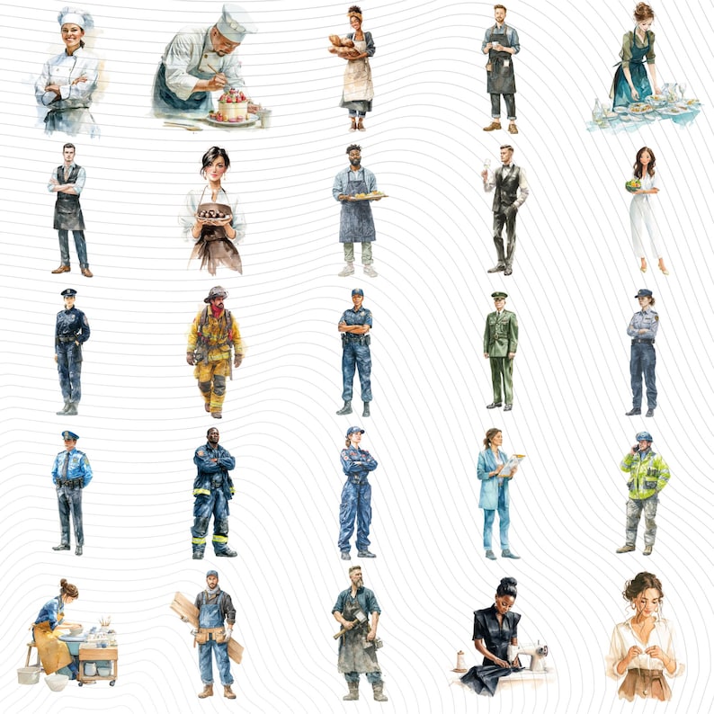 100 Professions Watercolor Clipart Bundle | Inclusive Career People PNG ...