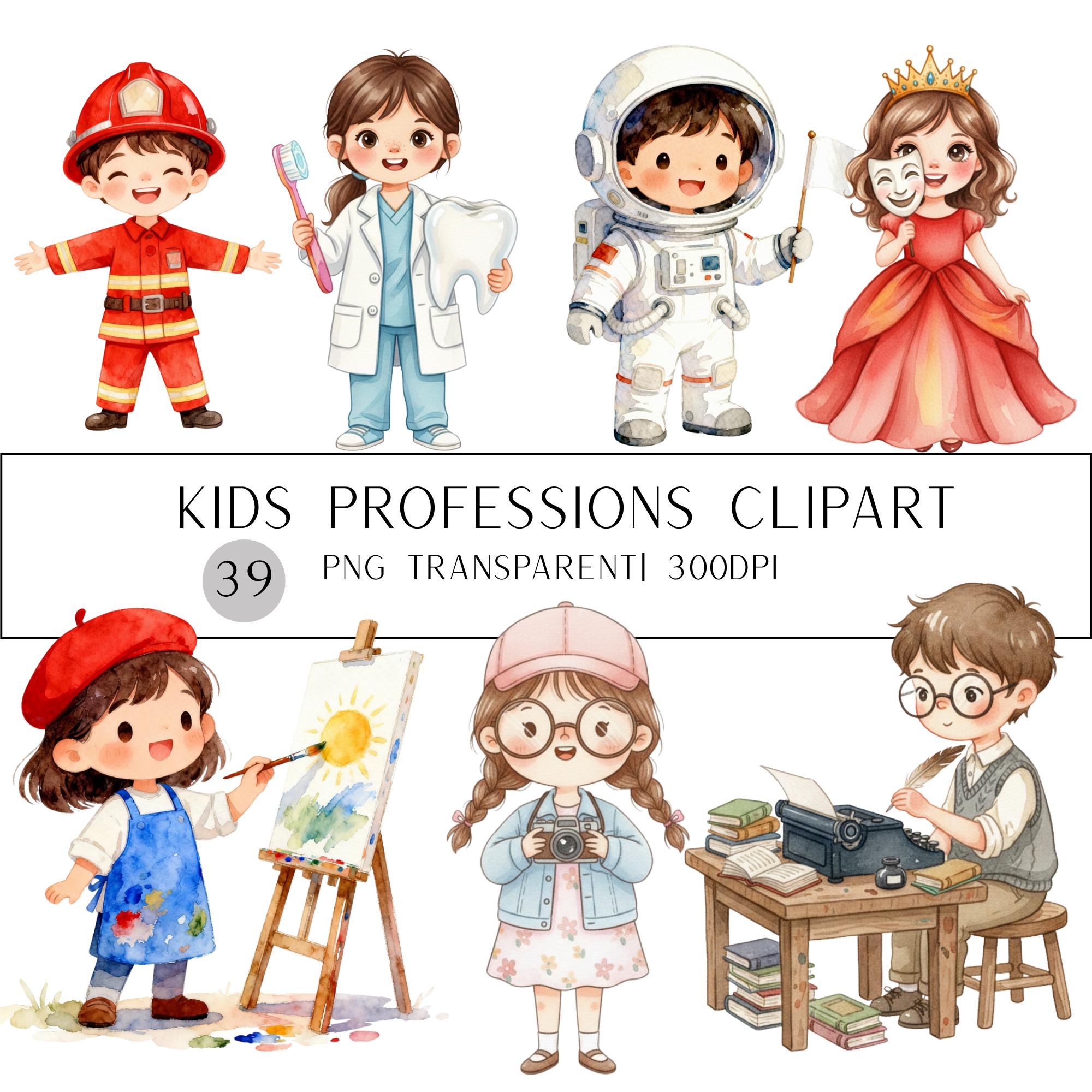 39 Kids Professions Clipart Bundle: Watercolor Career Illustrations ...
