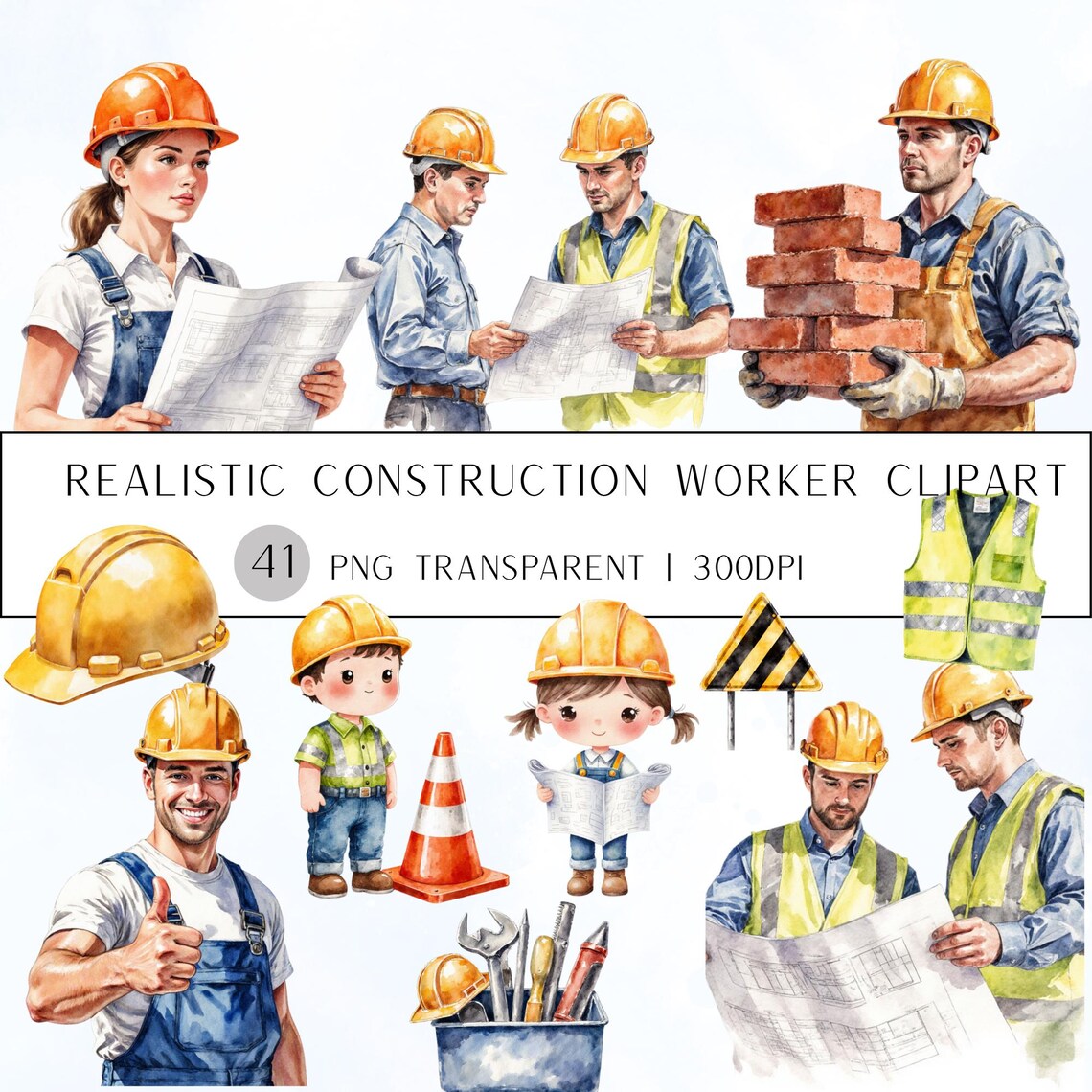 41 Construction Worker Clipart Bundle | Realistic Construction Site PNG ...
