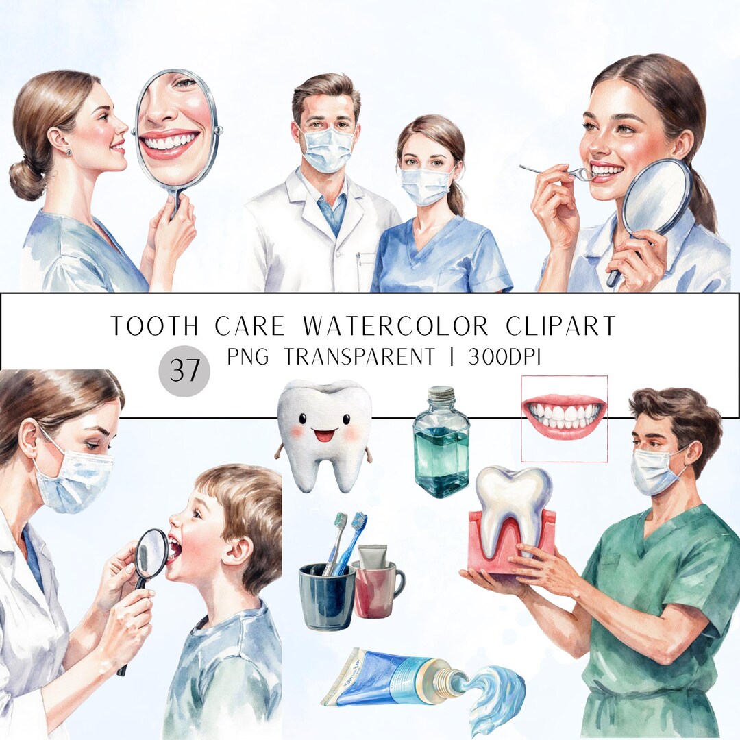 37 Tooth Care Watercolor Clipart Set | Realistic Dental Hygiene PNG ...