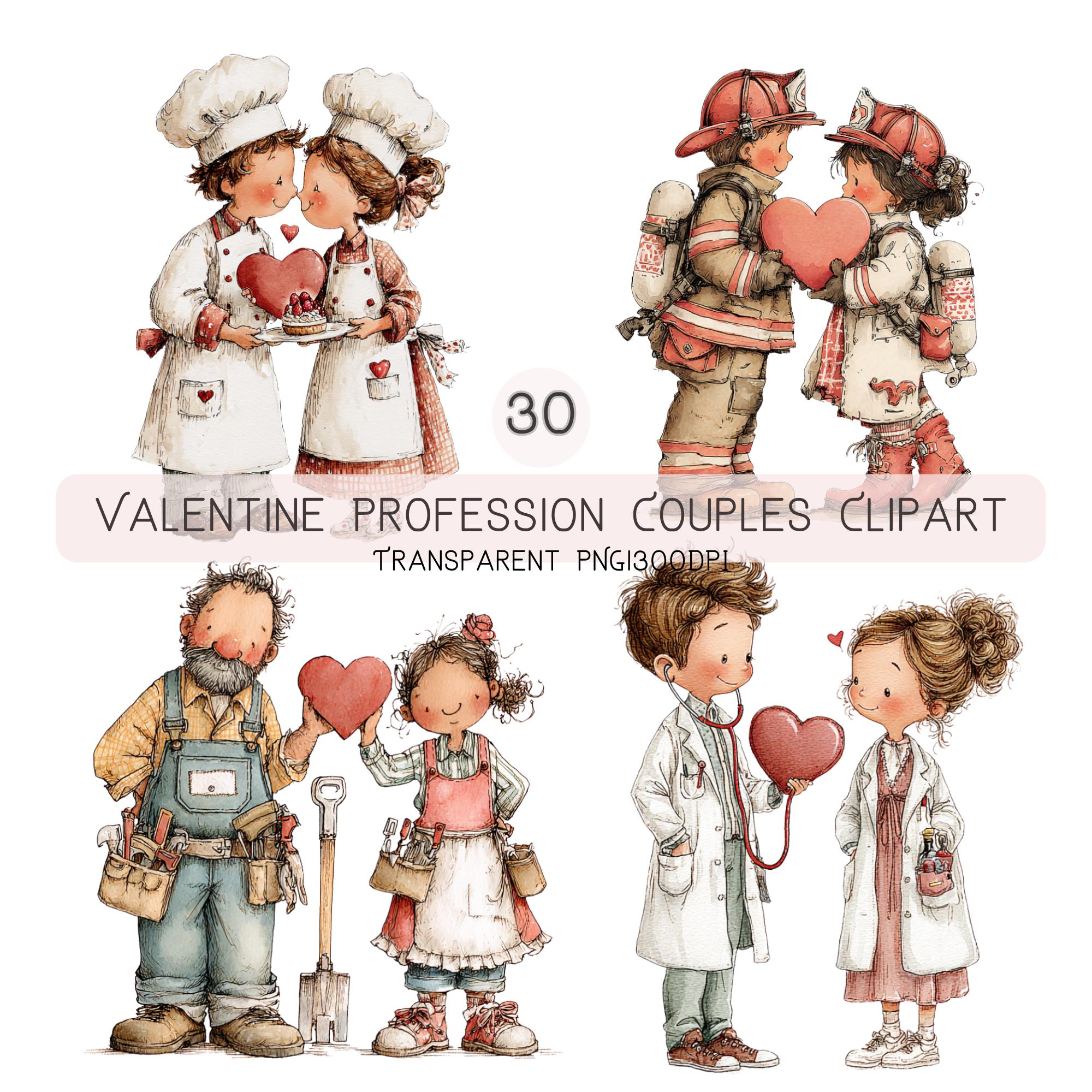 30 Valentine Profession Couples Clipart, Watercolor Love Art ...