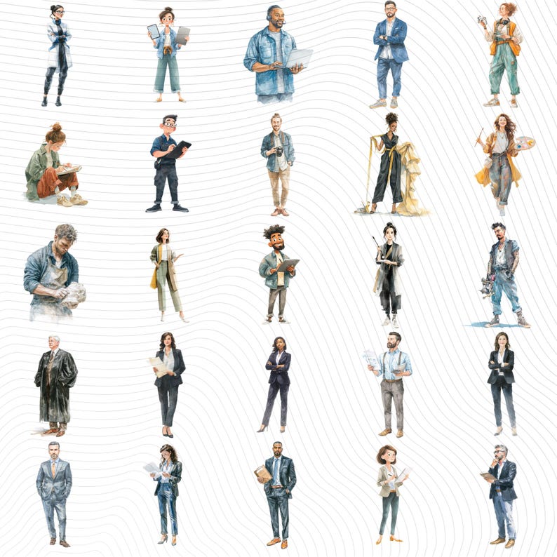 100 Professions Watercolor Clipart Bundle | Inclusive Career People PNG ...