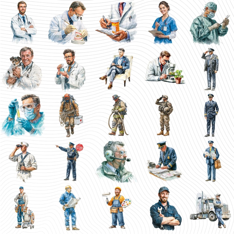 98 Professions Watercolor Clipart Mega Bundle | Realistic People ...