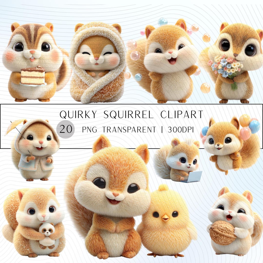 20 Quirky Squirrel Clipart Set | Funny Characters PNG Transparent ...