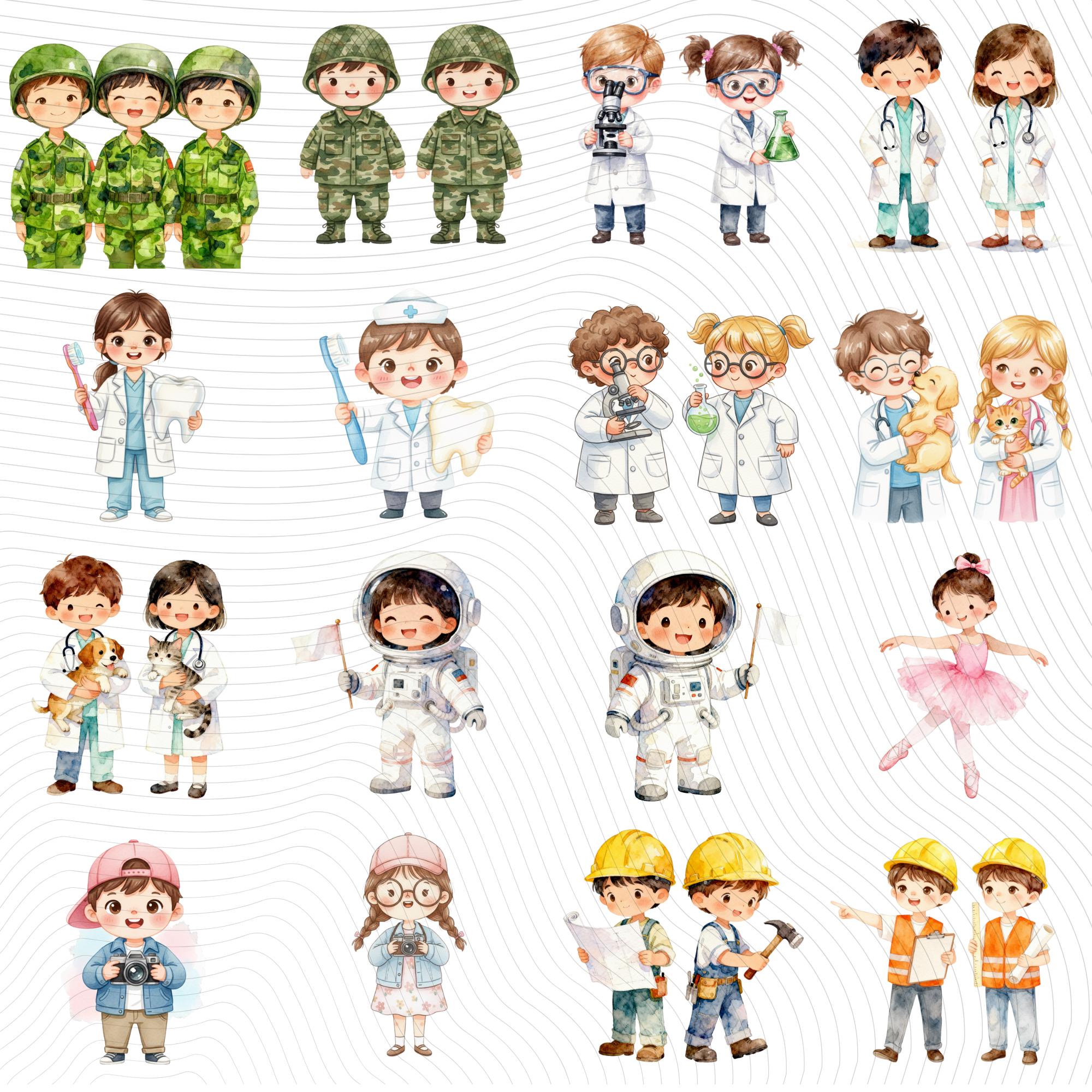 39 Kids Professions Clipart Bundle: Watercolor Career Illustrations ...