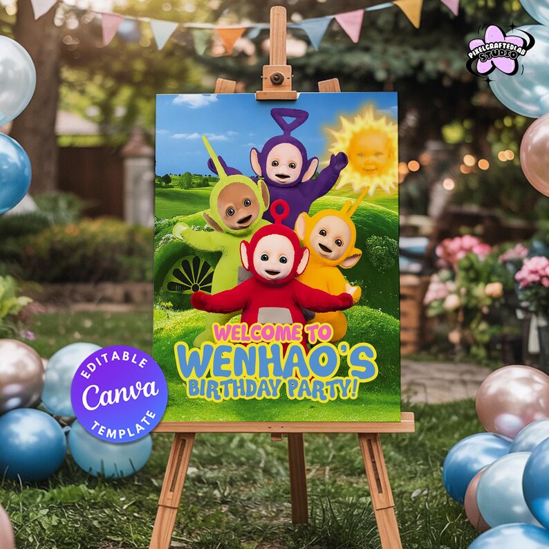 Teletubbies Welcome Sign | Welcome Party Sign | Birthday Party Banner ...