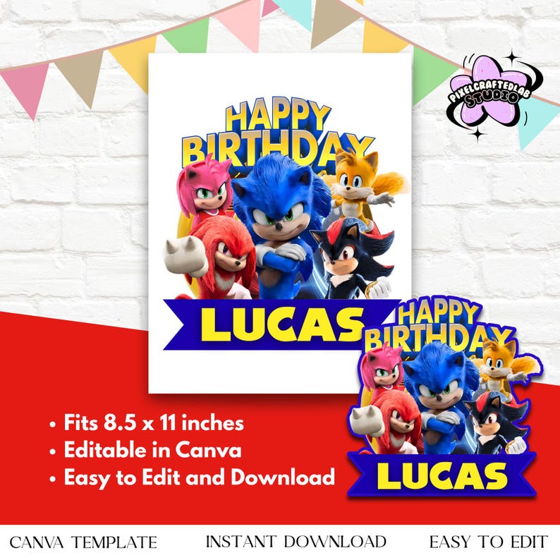 Sonic Birthday Cake Topper | Editable Canva Template | Personalized ...