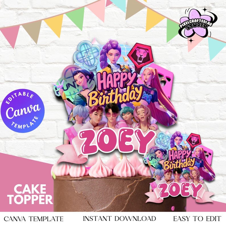 Editable Kpop Demon Hunters Cake Topper | Birthday Cake Topper ...