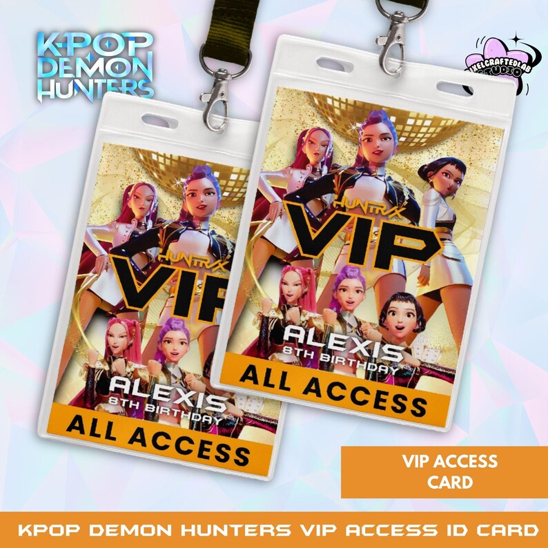 Huntrix Kpop Demon Hunters VIP Access Card, Editable ID Canva Template ...