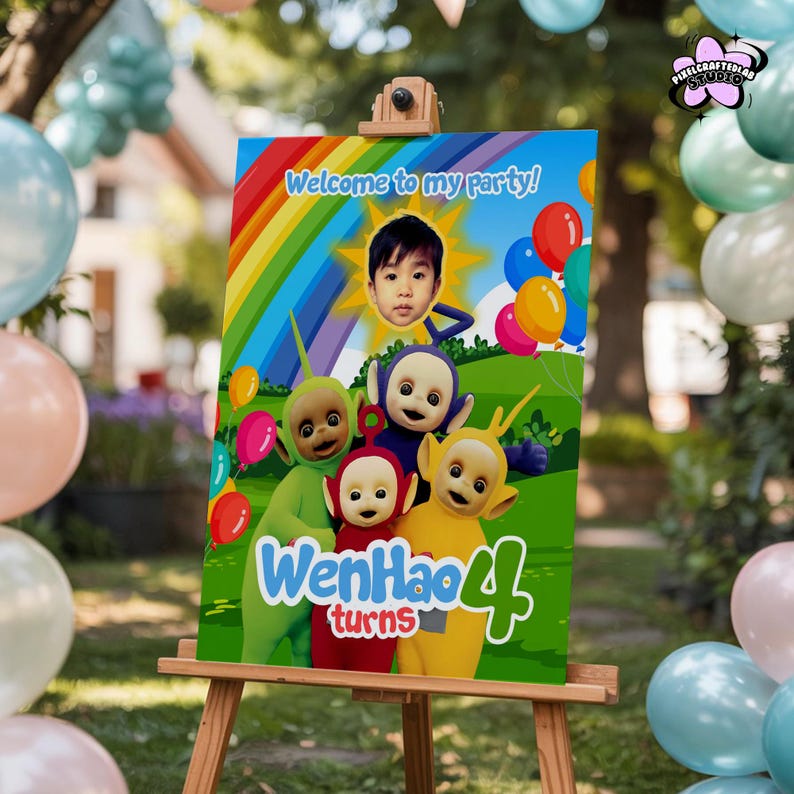 Custom Teletubbies Birthday Party Welcome Poster, Party Backdrop, Kids ...