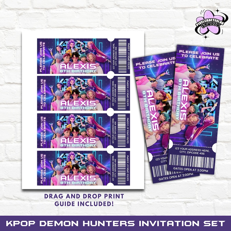 Editable Kpop Demon Hunters Birthday Invitation | 3 Editable Ticket ...