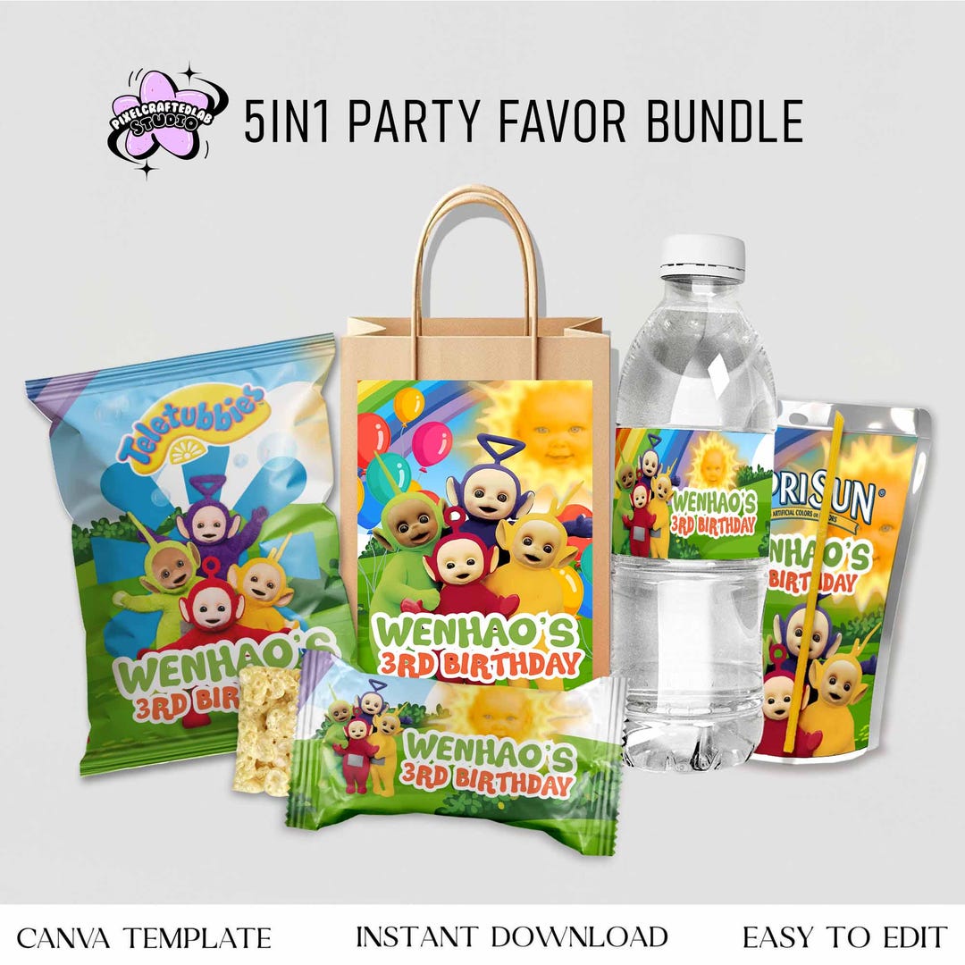 5in1 Editable Teletubbies Birthday Party Favor Bundle | 5-in-1 ...
