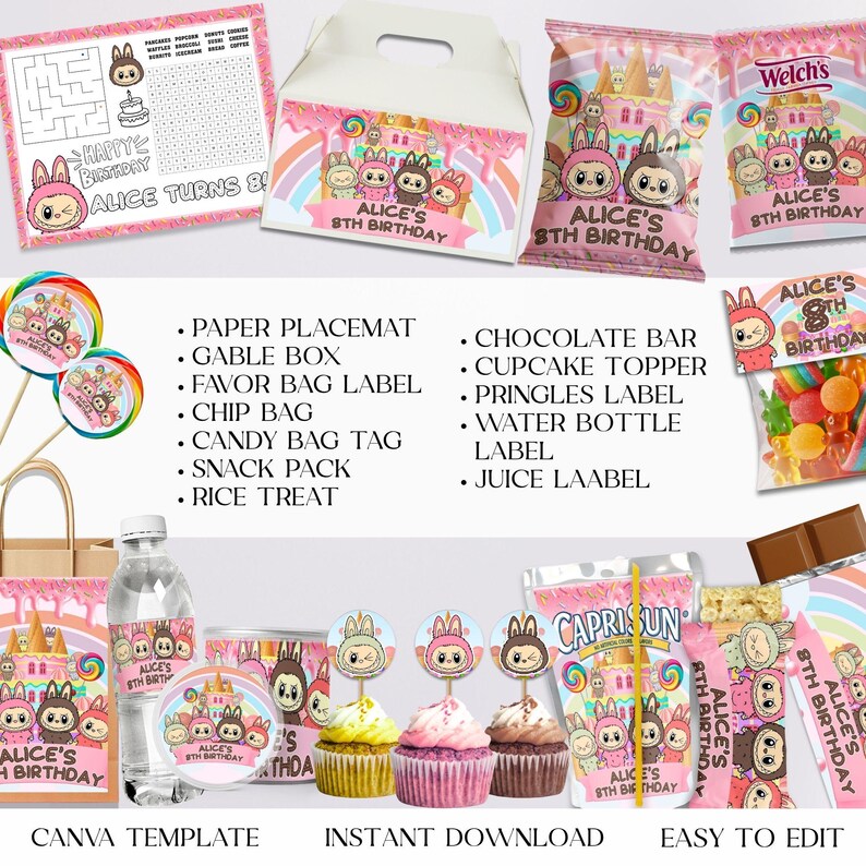Labubu Birthday Party Bundle Printable | Editable Labubu Party ...