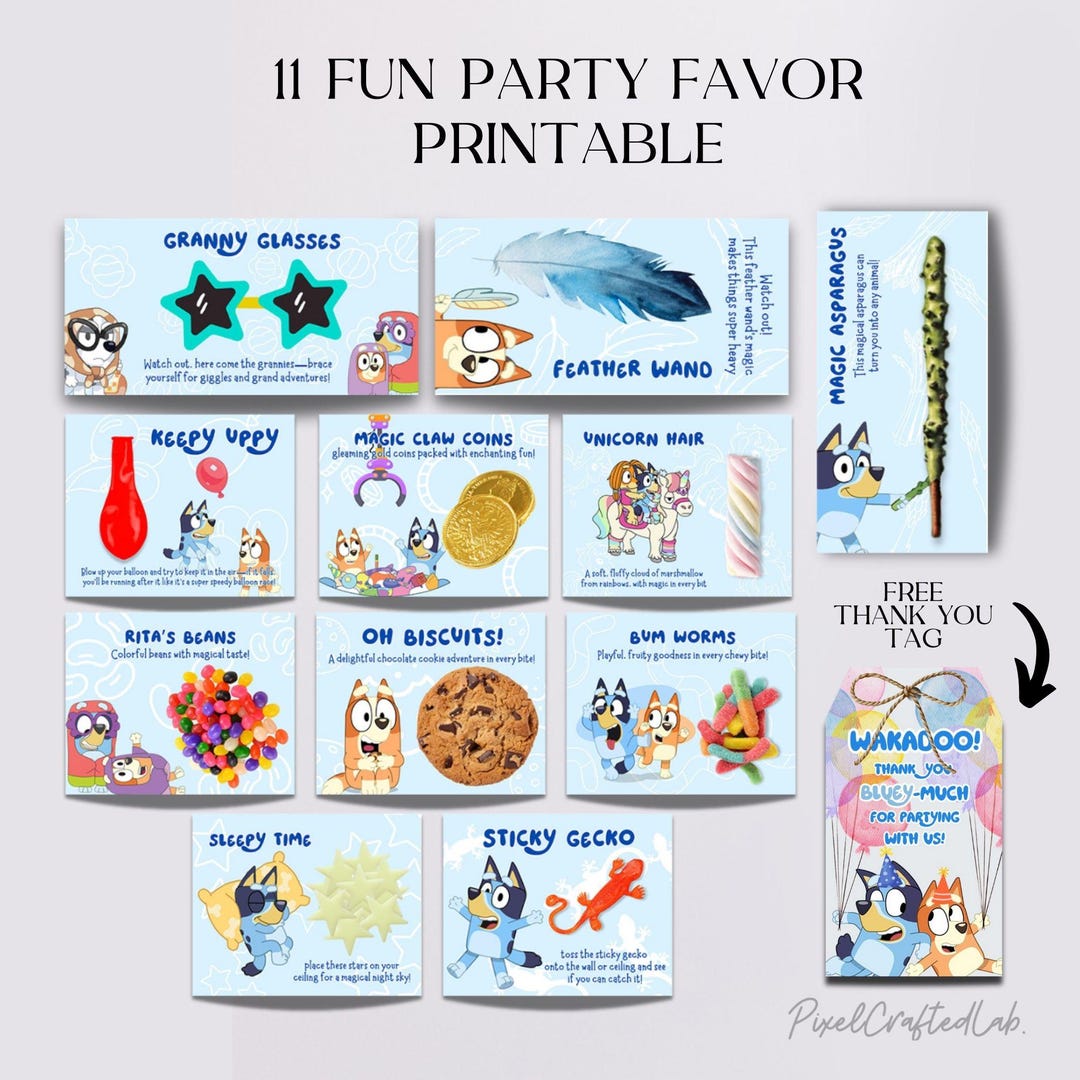11 Bluey Birthday Party Favors for Boy Printable Set, Birthday Party ...