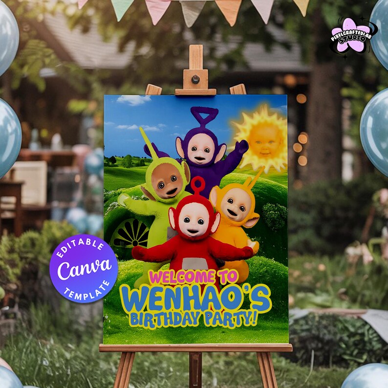 Teletubbies Welcome Sign | Welcome Party Sign | Birthday Party Banner ...