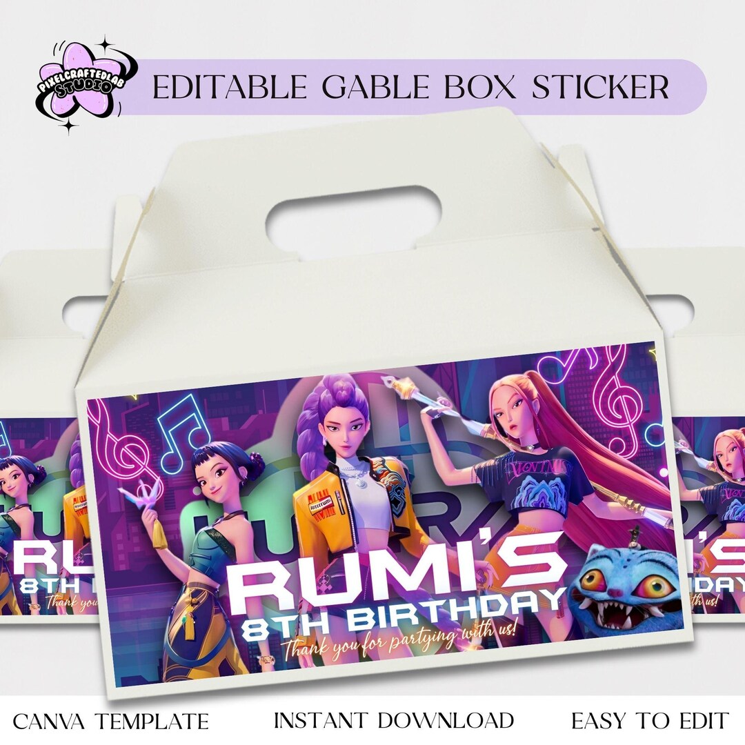 Kpop Demon Hunter Birthday Gable Box Label | Demon Hunters Party Gable ...
