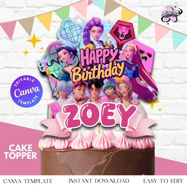 Décoration de gâteau modifiable Kpop Demon Hunters | Décoration de gâteau d'anniversaire | Fête ...