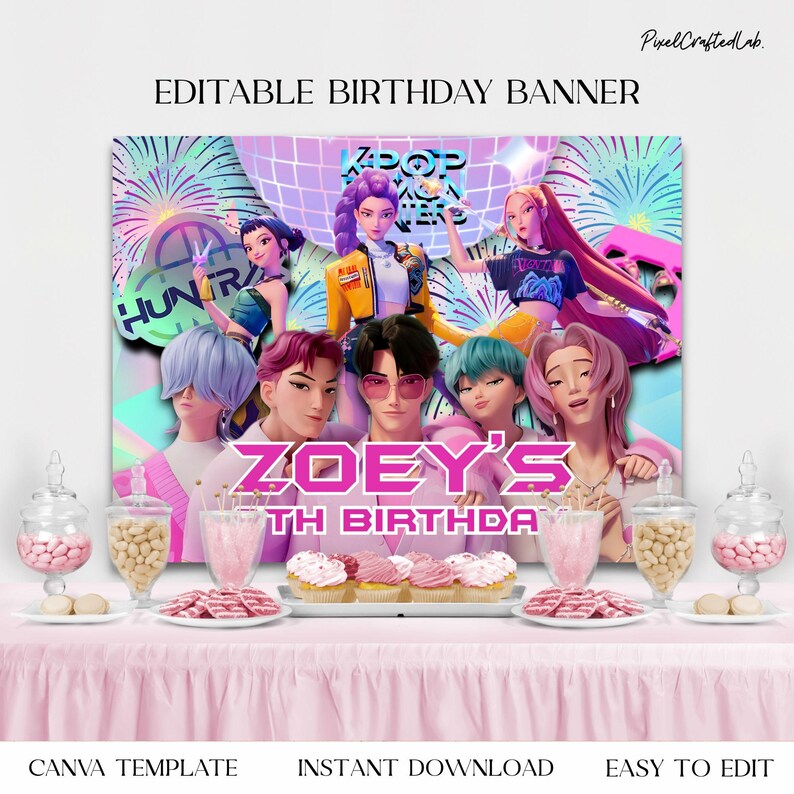 Editable Kpop Demon Hunters Birthday Banner | Kpop Demon Hunters ...