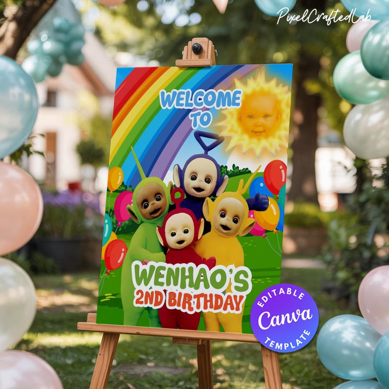 Editable Teletubbies Birthday Party Welcome Poster, Party Backdrop ...