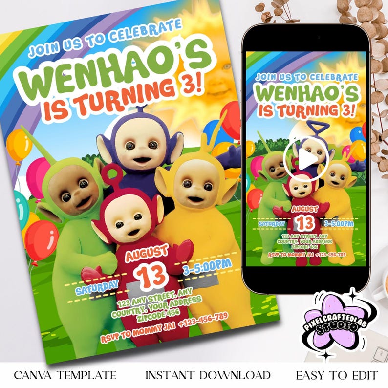 Custom Teletubbies Birthday Invitation | Animated Invitation | Birthday ...